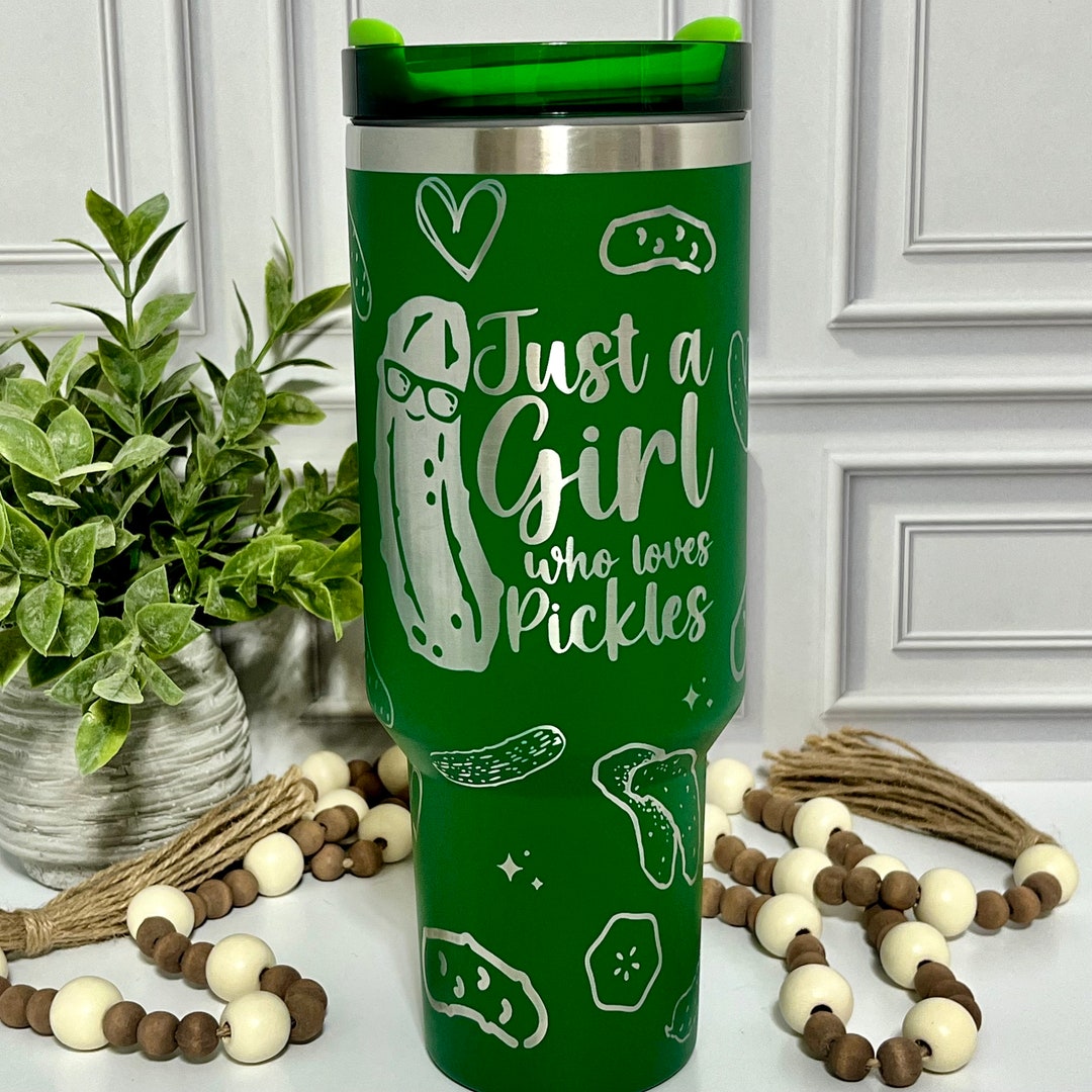 40 Oz Tumbler Pickle Pickles Handle Straw Pickle Lover Customized Laser ...