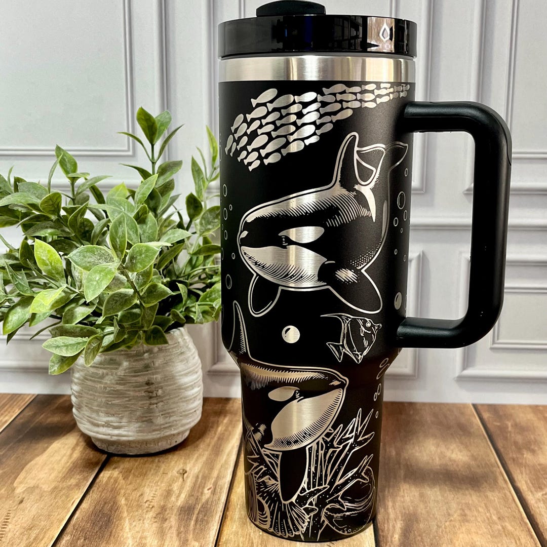 40 Oz Orca Whales Killer Whale 40oz Laser Engraved Tumbler Handle Lid ...