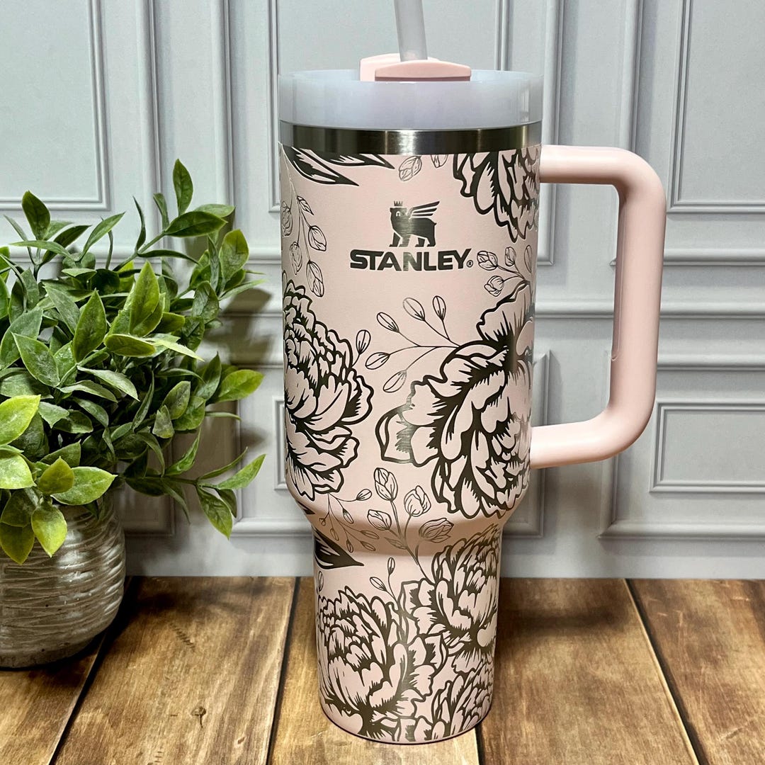40oz 40 Oz Tumbler Peony Peonies Floral Flowers Handle Straw Customized ...