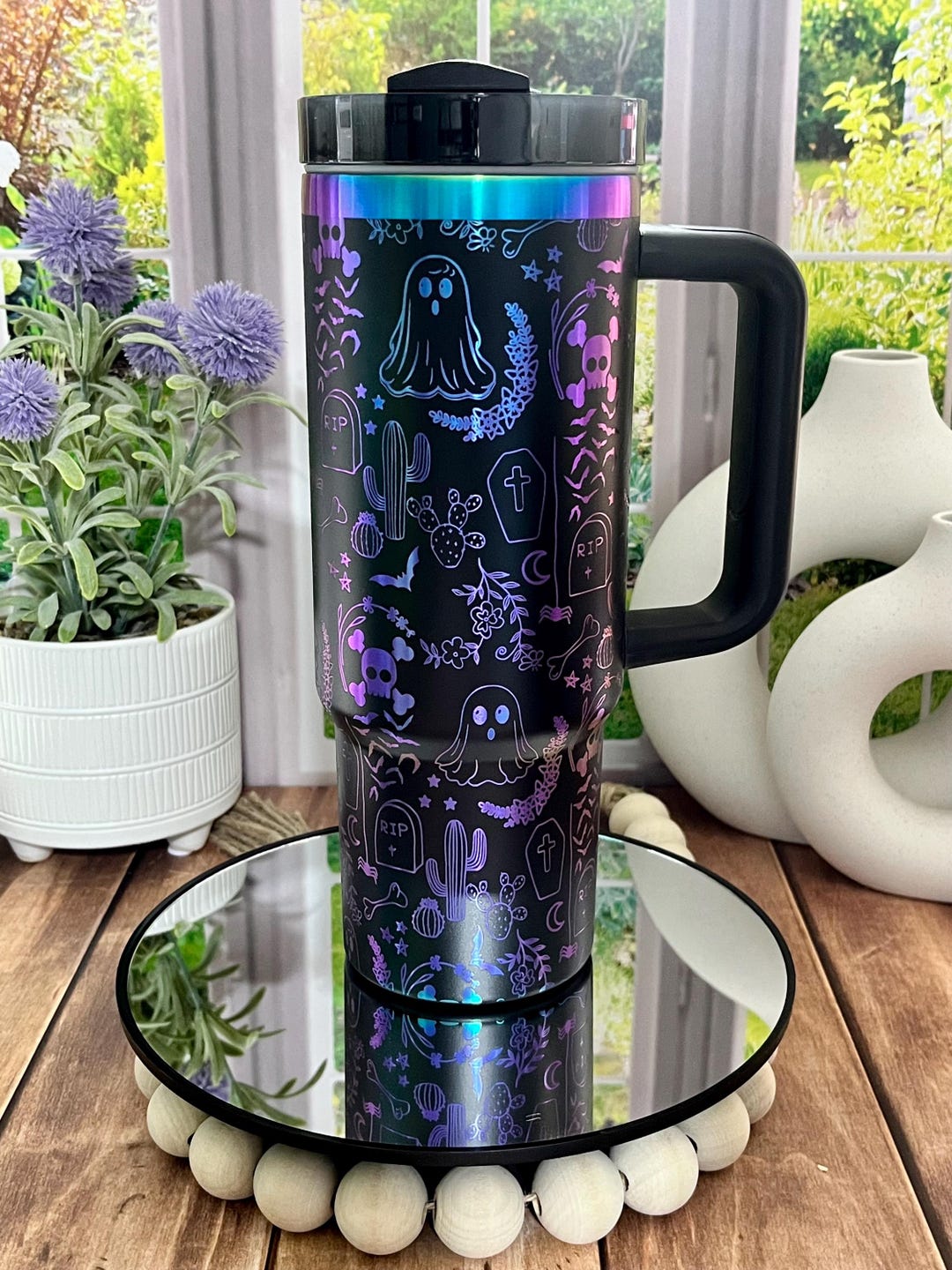 30 Oz Halloween Spooky Ghosts Bats Skeletons Skulls Tumbler With Handle ...