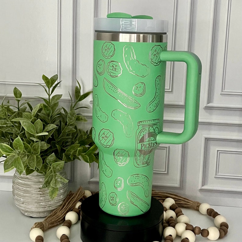 40 Oz Tumbler Pickle Pickles Handle Straw Pickle Lover Customized Laser ...