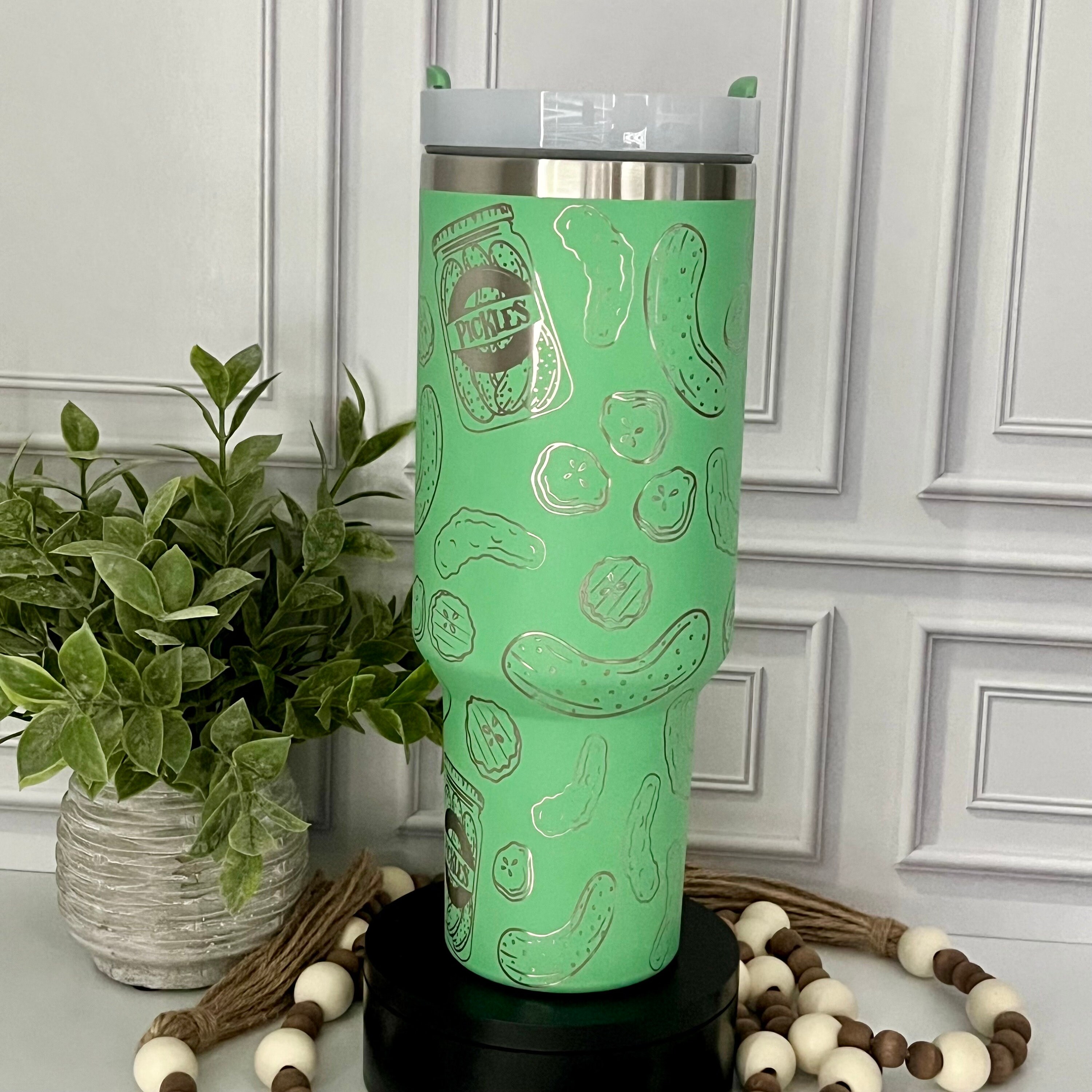 40 Oz Tumbler Pickle Pickles Handle Straw Pickle Lover Customized Laser ...