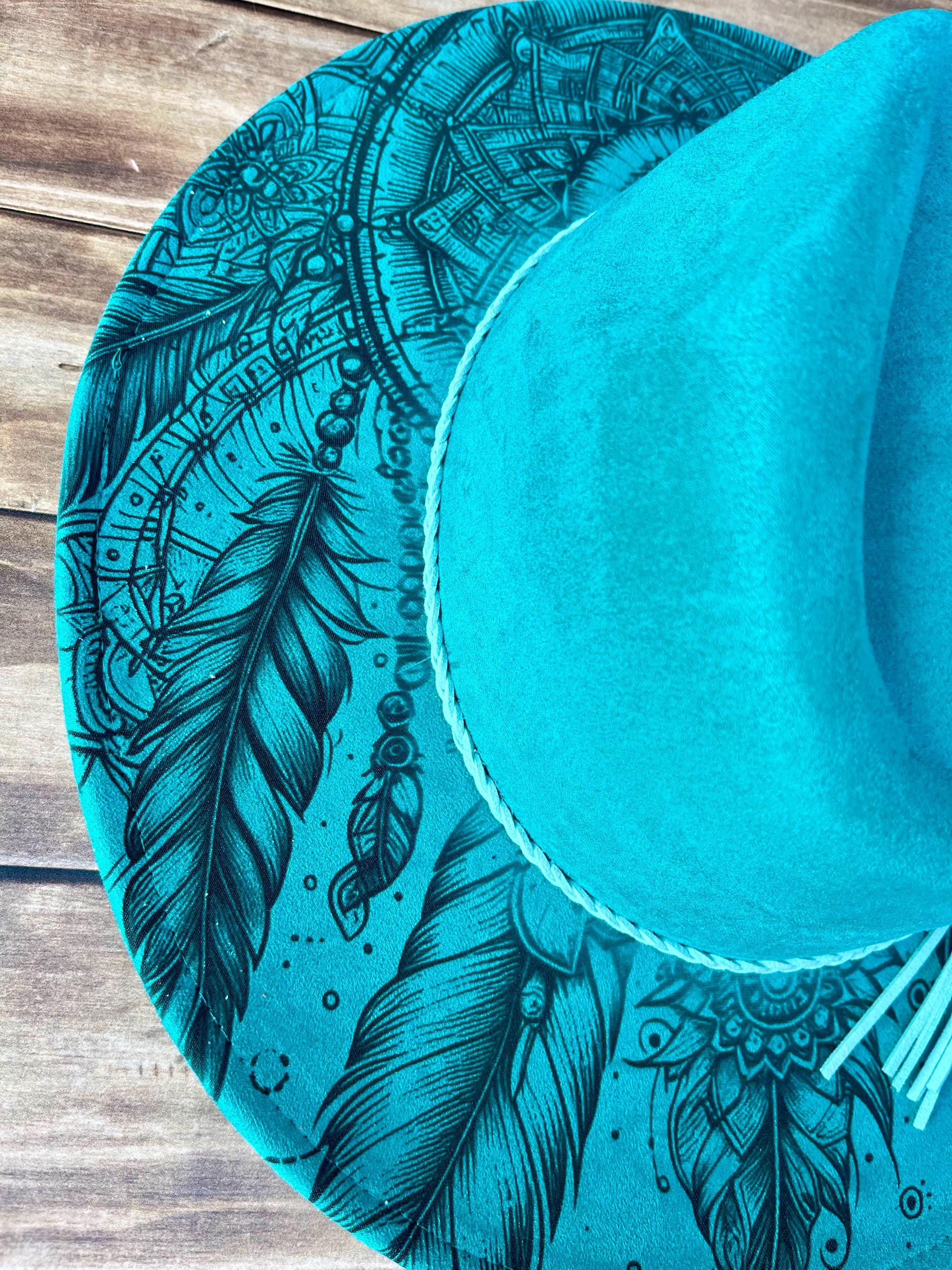 Custom Laser Engraved Boho Feather Feathers Vegan Suede Wide Rim Hat - Etsy