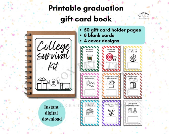 Printable Graduation Gift Card Book, Grad Survival Gift Card Book ...