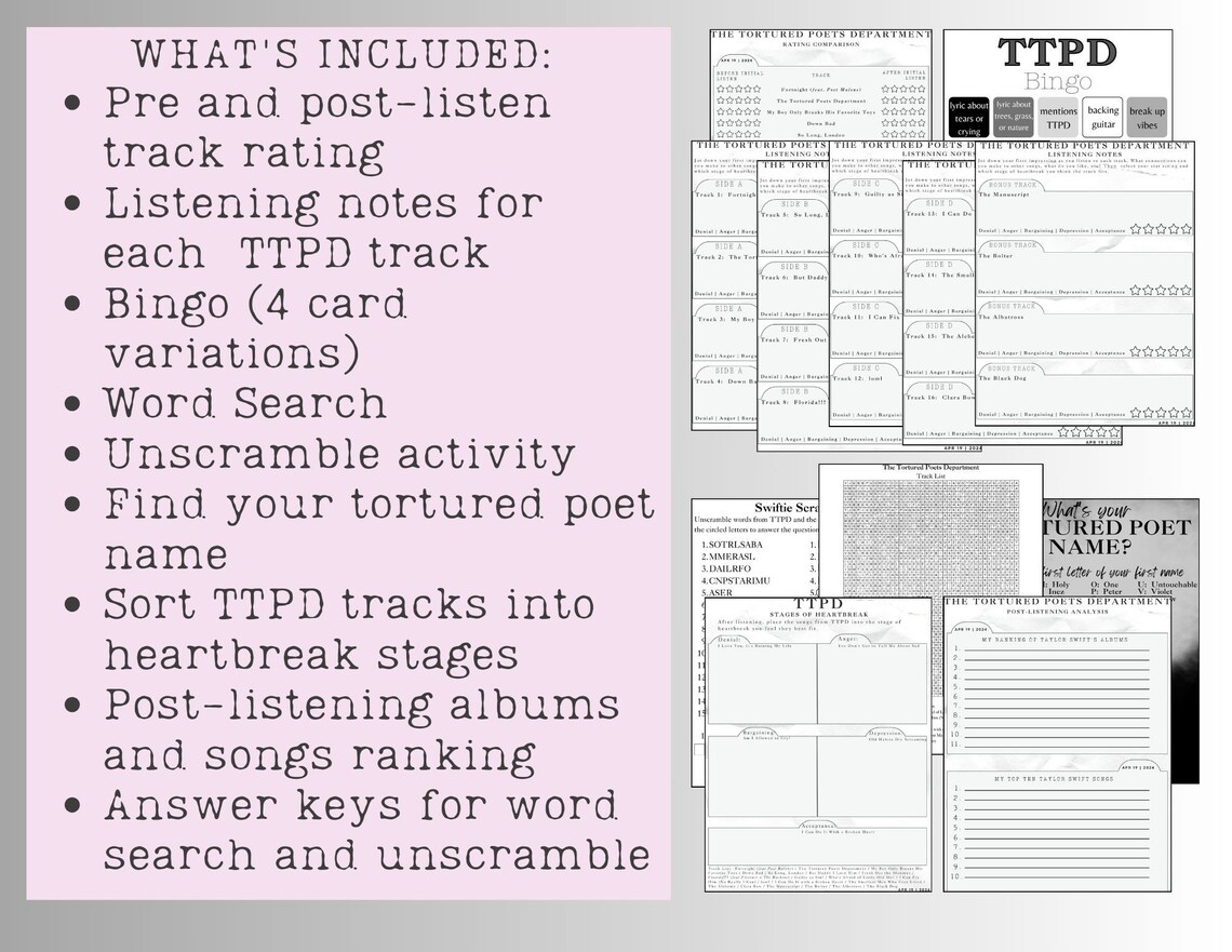 TTPD Listening Party activities instant Download printable taylor ...