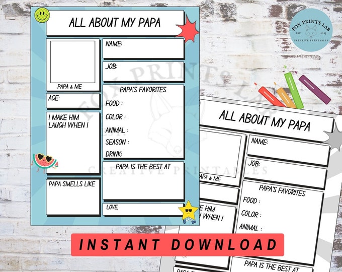 INSTANT DOWNLOAD | Father's Day Printable, All About My Dad, Grandpa ...