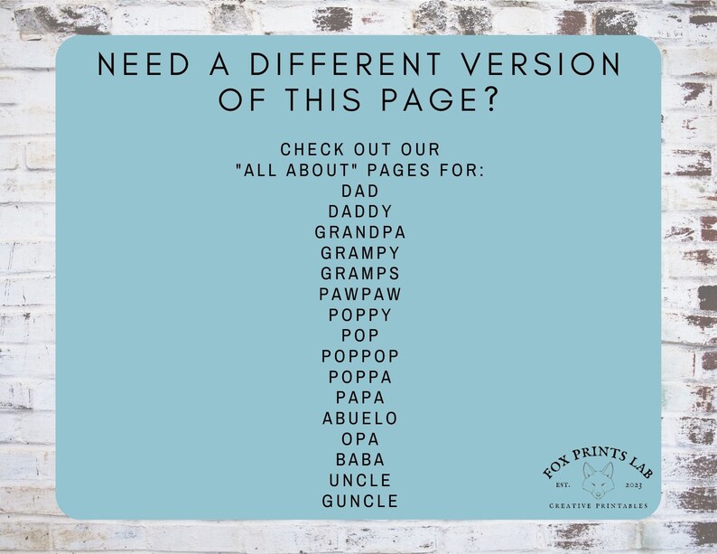 All About Poppa Father's Day Printable | INSTANT DOWNLOAD | Kids ...