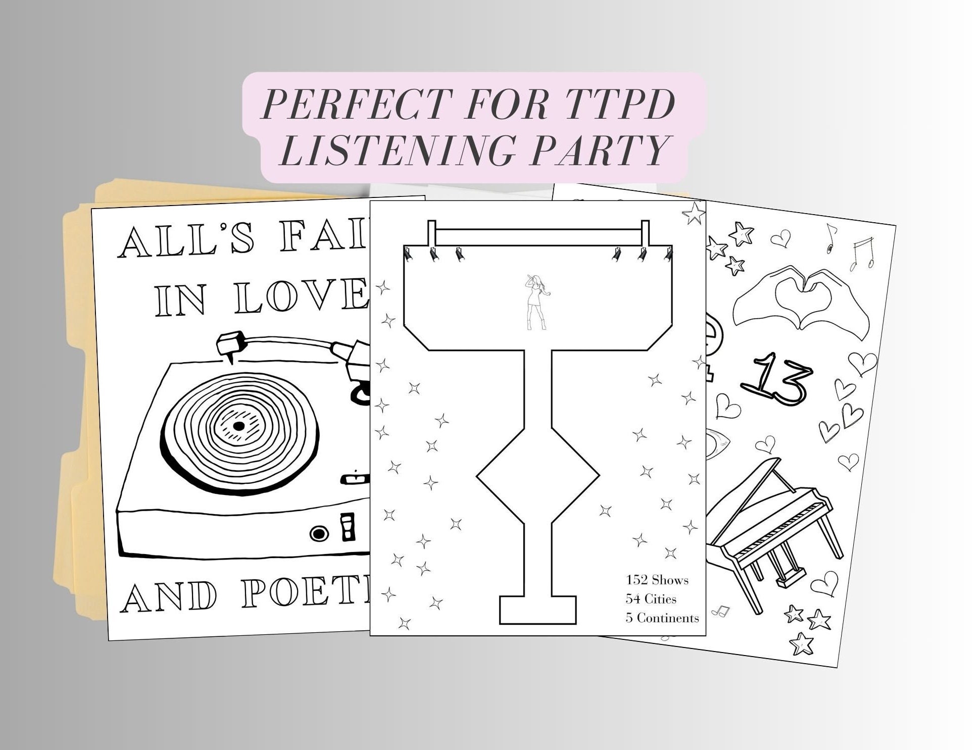 TTPD Listening Party coloring Pages INSTANT DOWNLOAD printable taylor ...