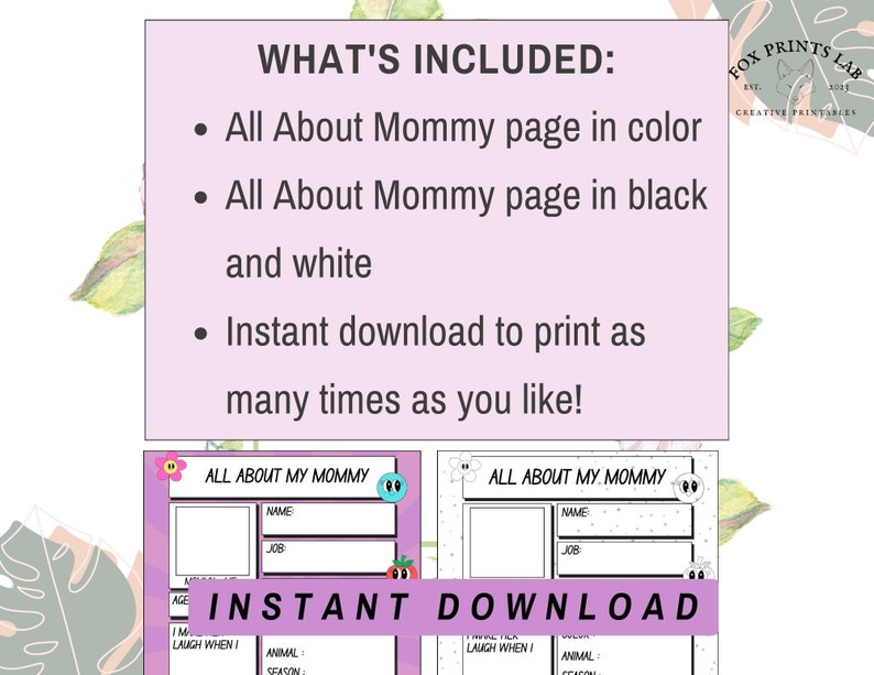 All About Mommy Mother's Day Printable INSTANT DOWNLOAD Kids Activity ...