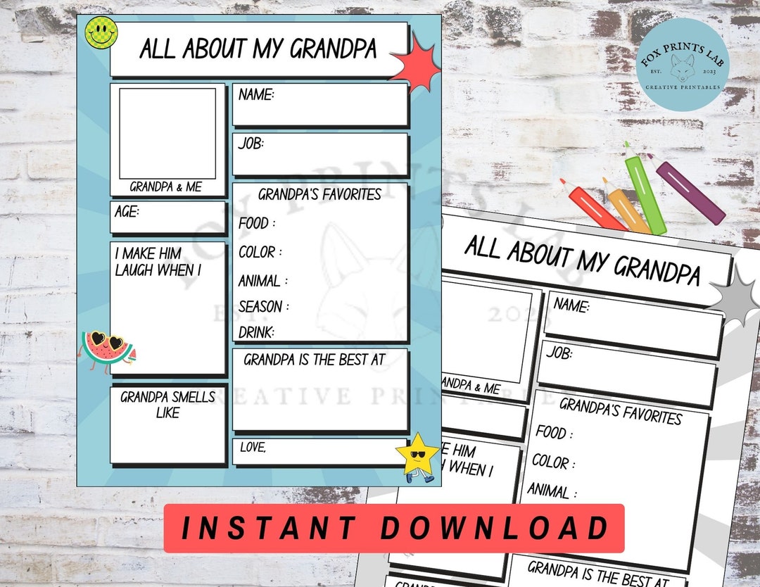 All About Grandpa Father's Day Printable | INSTANT DOWNLOAD | Kids ...