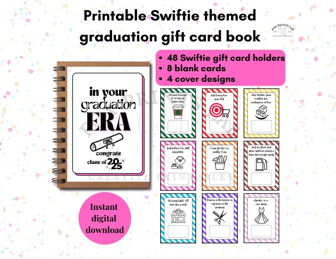 Graduation Era Gift Card Book Taylor Swift Themed Printable Instant ...