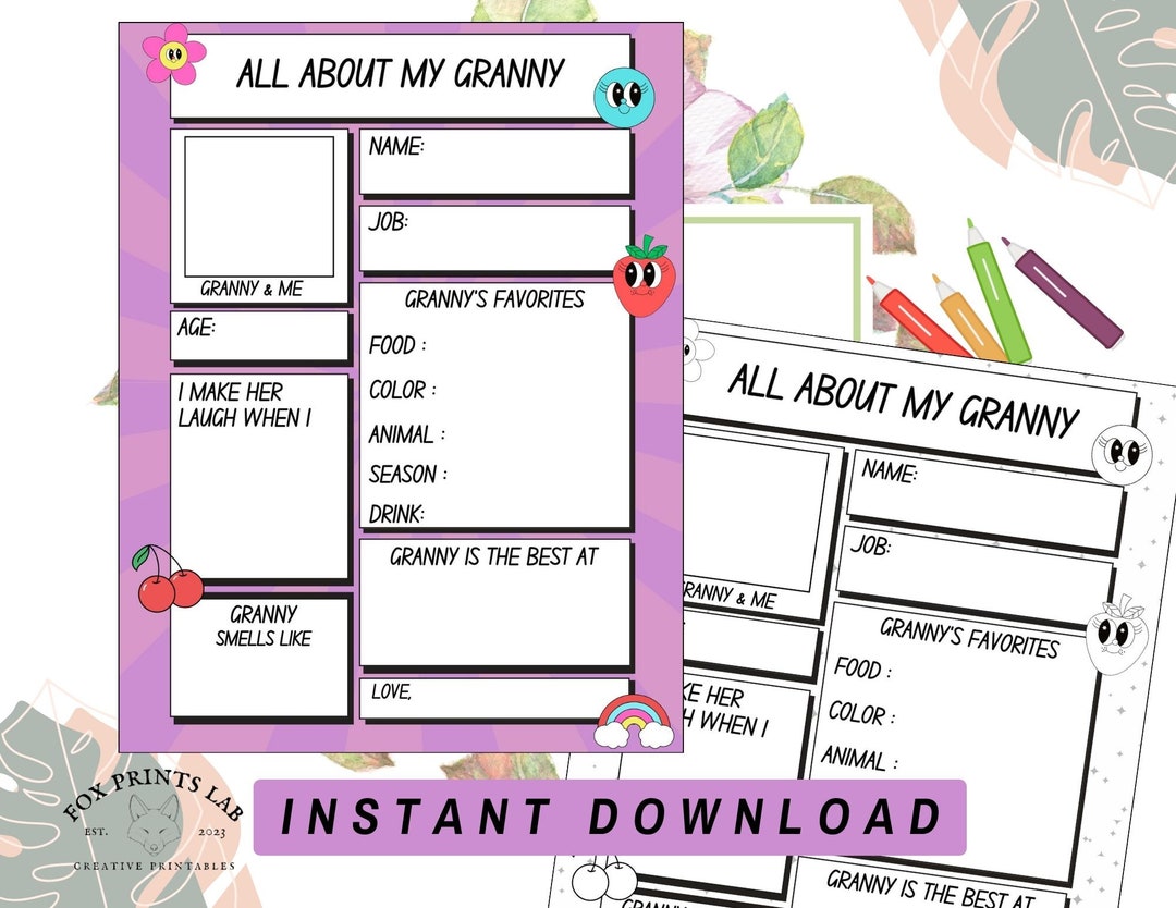 All About Granny |mother's Day Printable | INSTANT DOWNLOAD |kids ...
