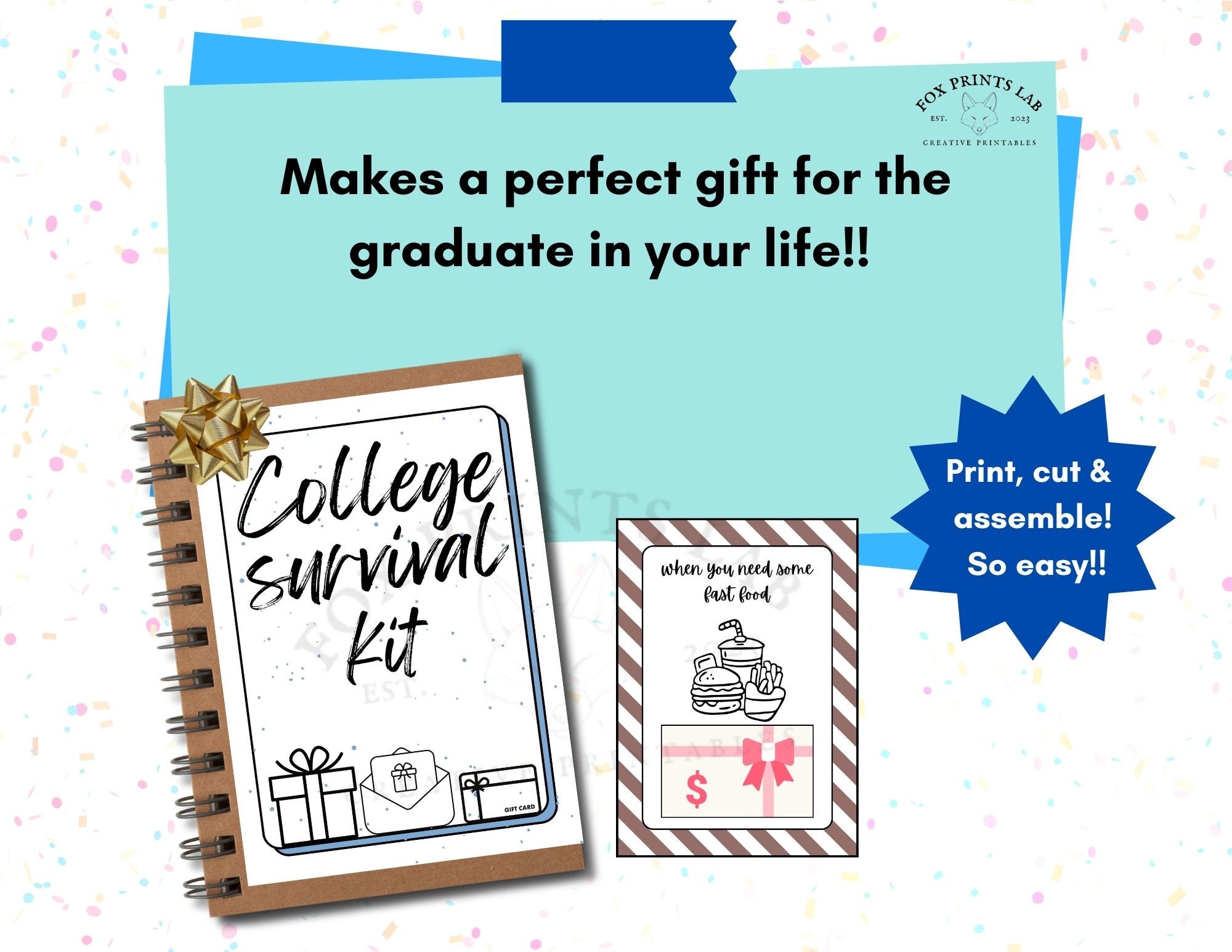 Graduation Gift Card Book College Survival Kit| Printable Instant ...