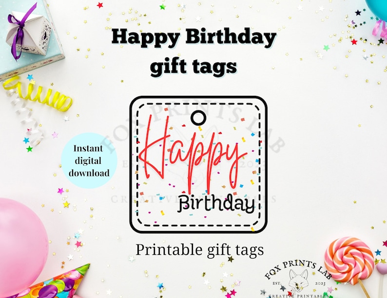 Happy Birthday Gift Tags | Printable Instant Download | Birthday Party ...