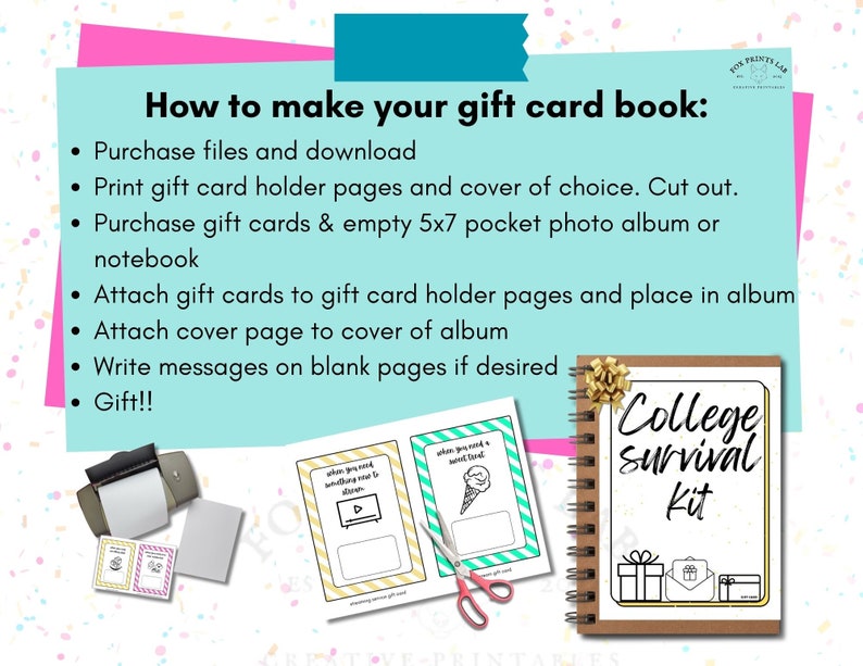 College Survival Kit Gift Card Book | Graduation Gift (printable ...