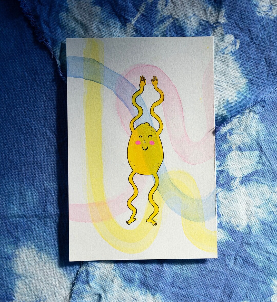 Wavy Lemon Silkscreen and Watercolor Original Artwork - Etsy