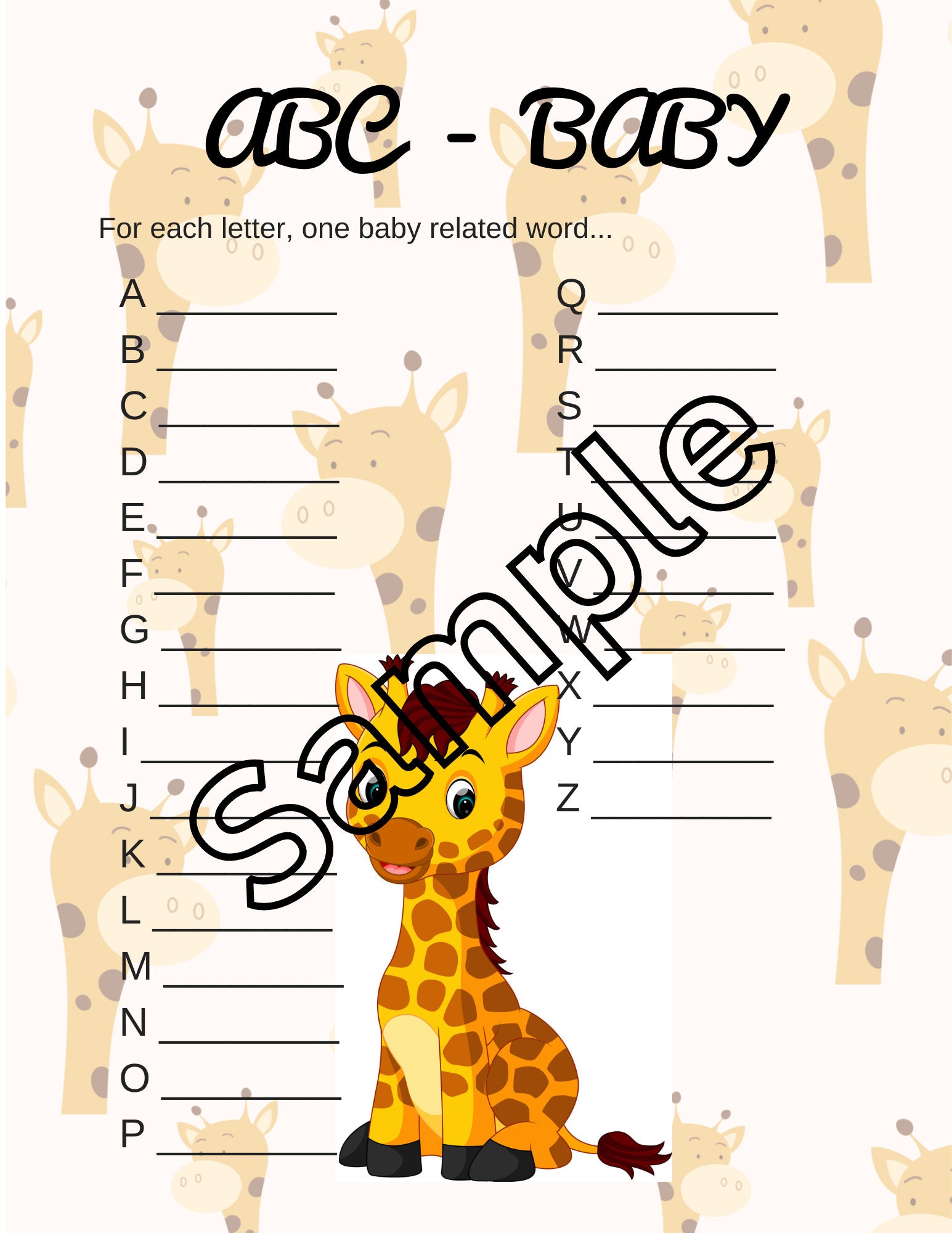 12 Giraffe Printable Baby Shower Games - Etsy
