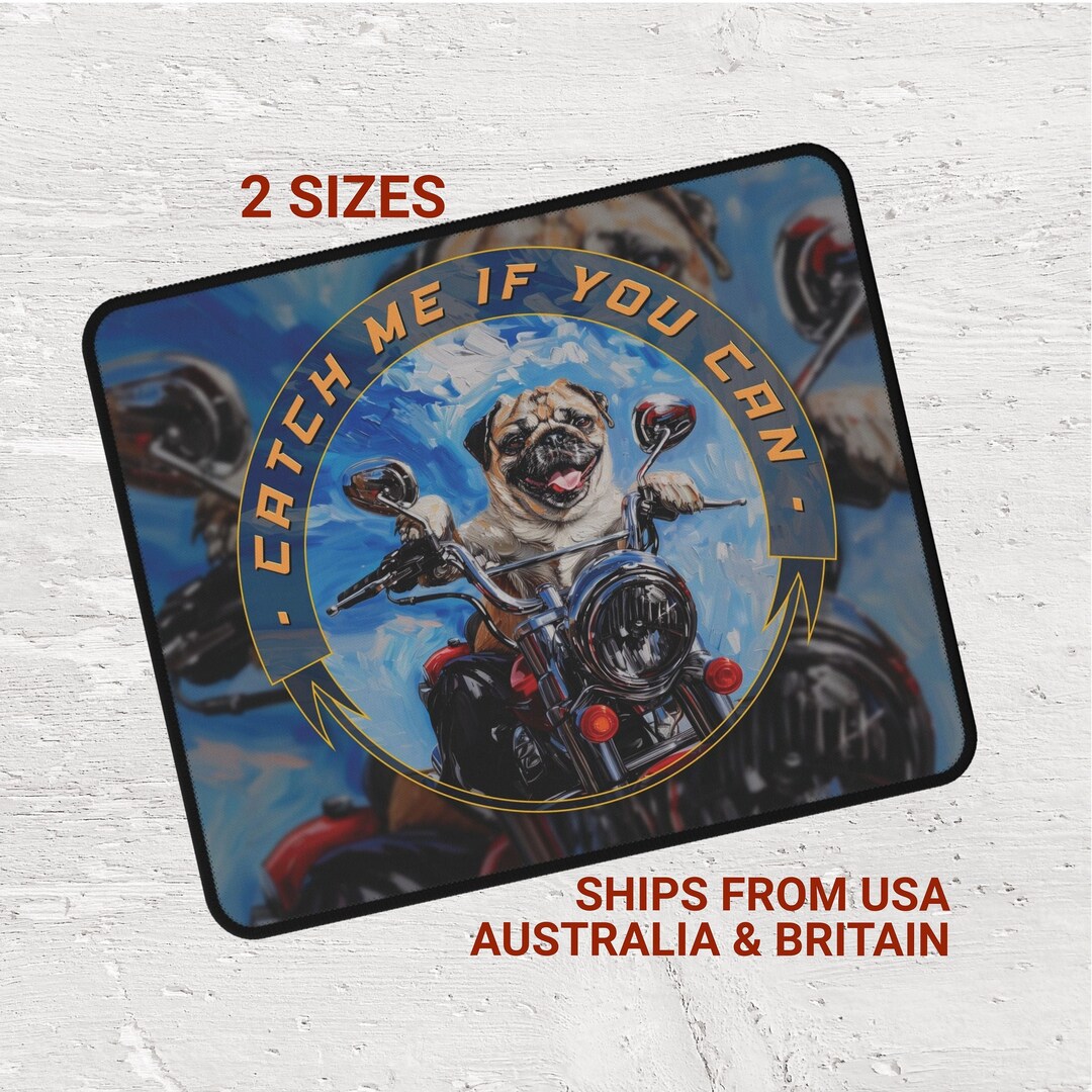 PUG MOUSE PAD for Gamer Motorbike Rider Dog Lover Gaming Mouse Mat for ...
