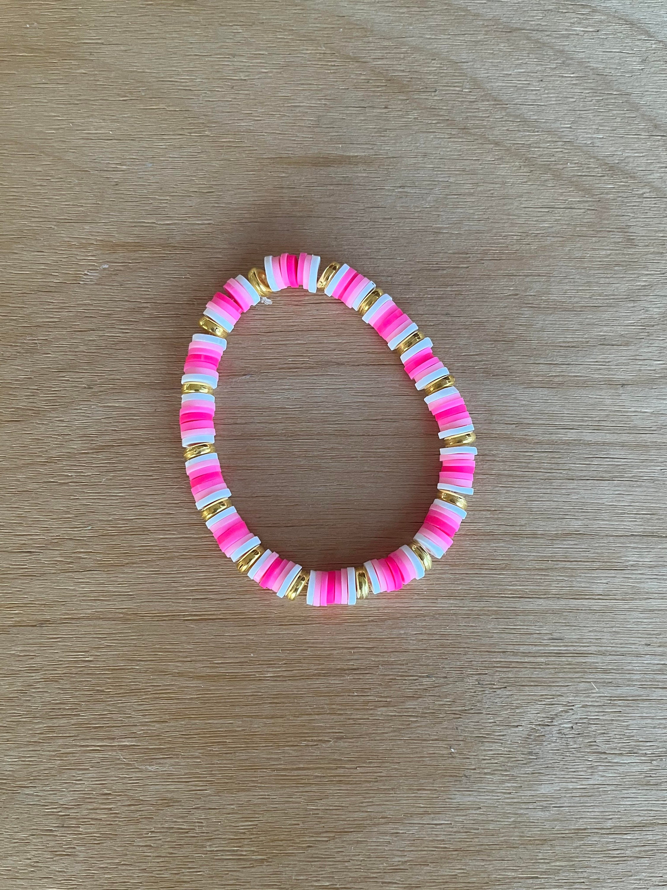 Pink and Gold Clay Bead Bracelet - Etsy
