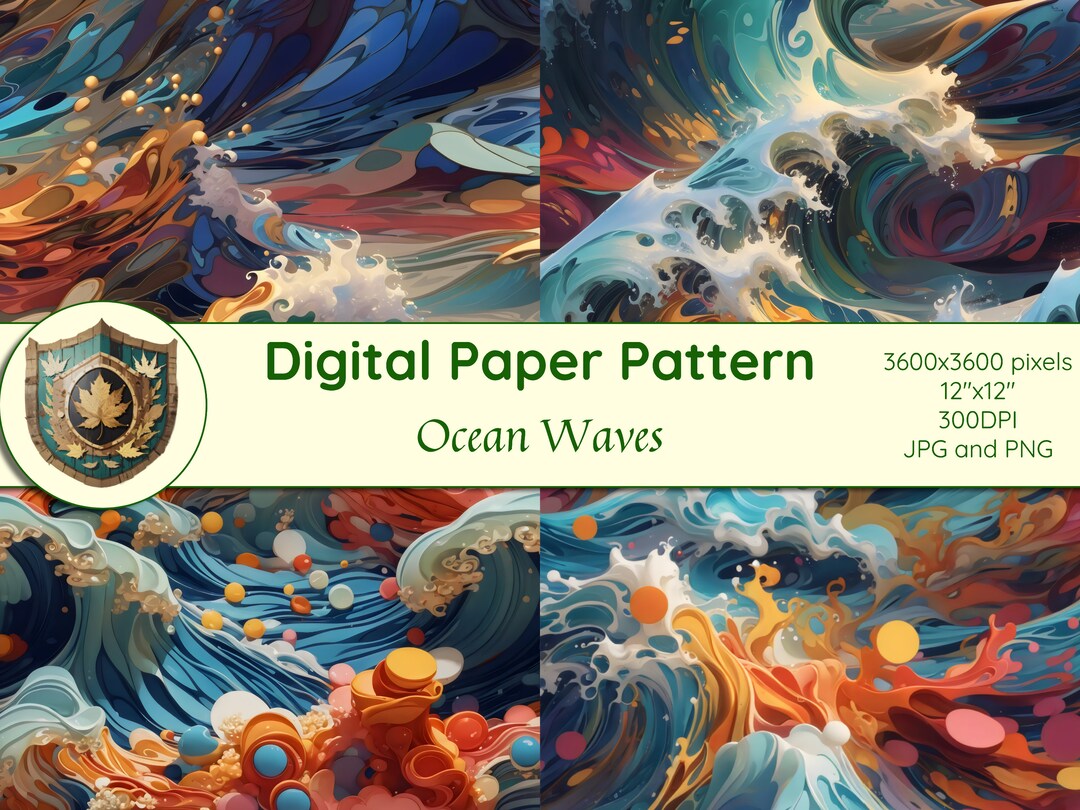 Ocean Waves Digital Papers Seamless Patterns Scrapbook Papers Digital ...