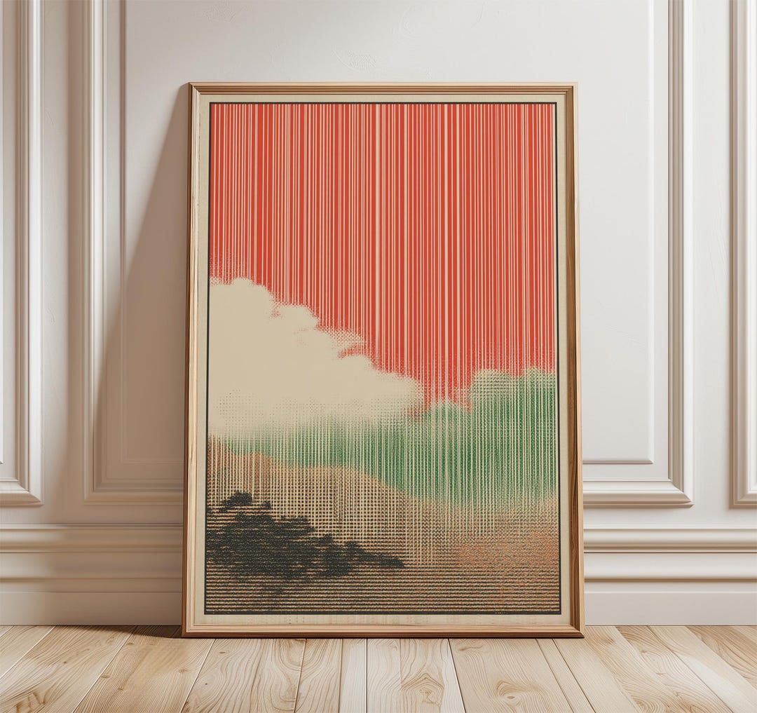 Minimalist Rain Landscape Poster, Japanese Inspired Art Print, Vintage ...