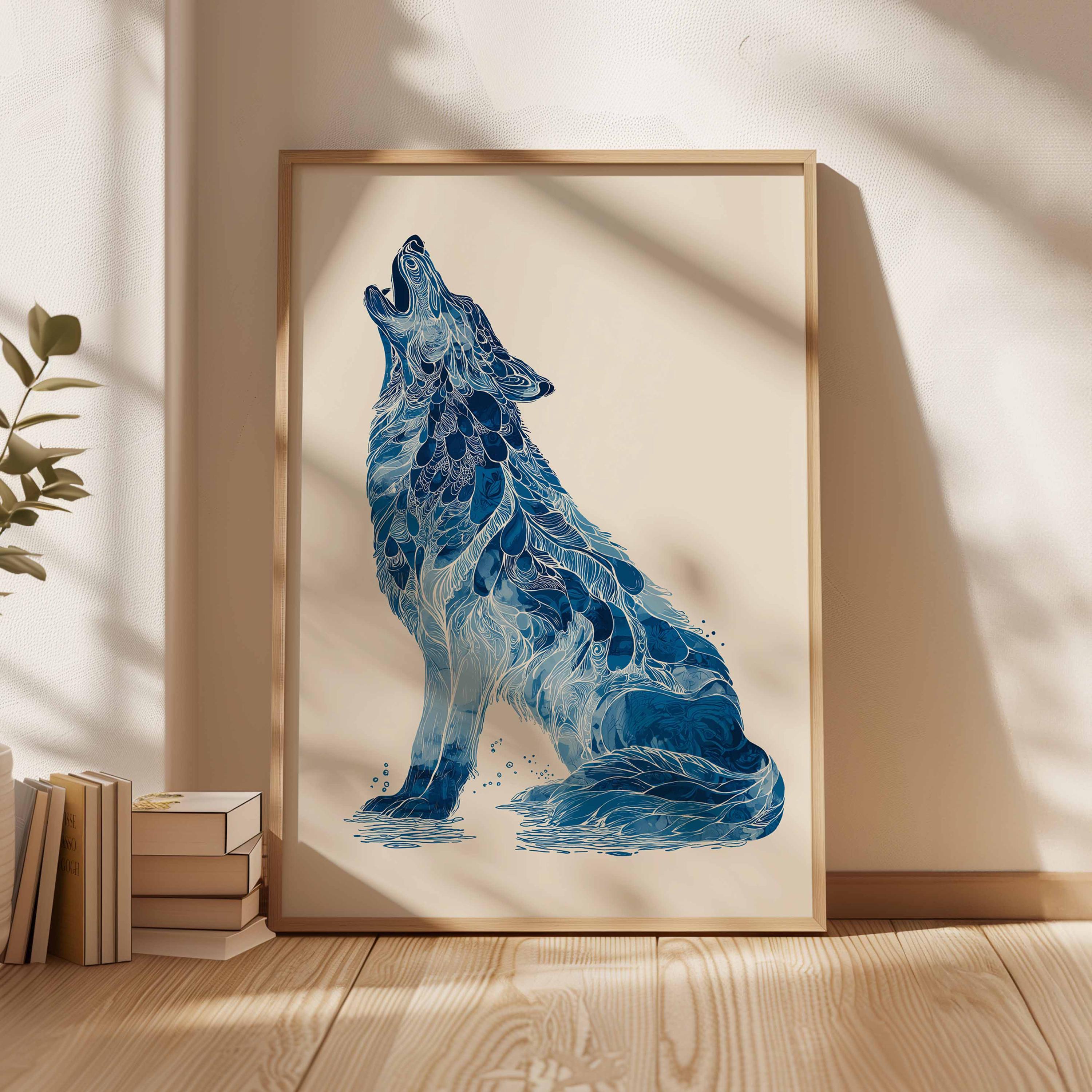 Blue Wolf Poster – Howling Wolf Wall Art, Abstract Animal Print, Modern ...
