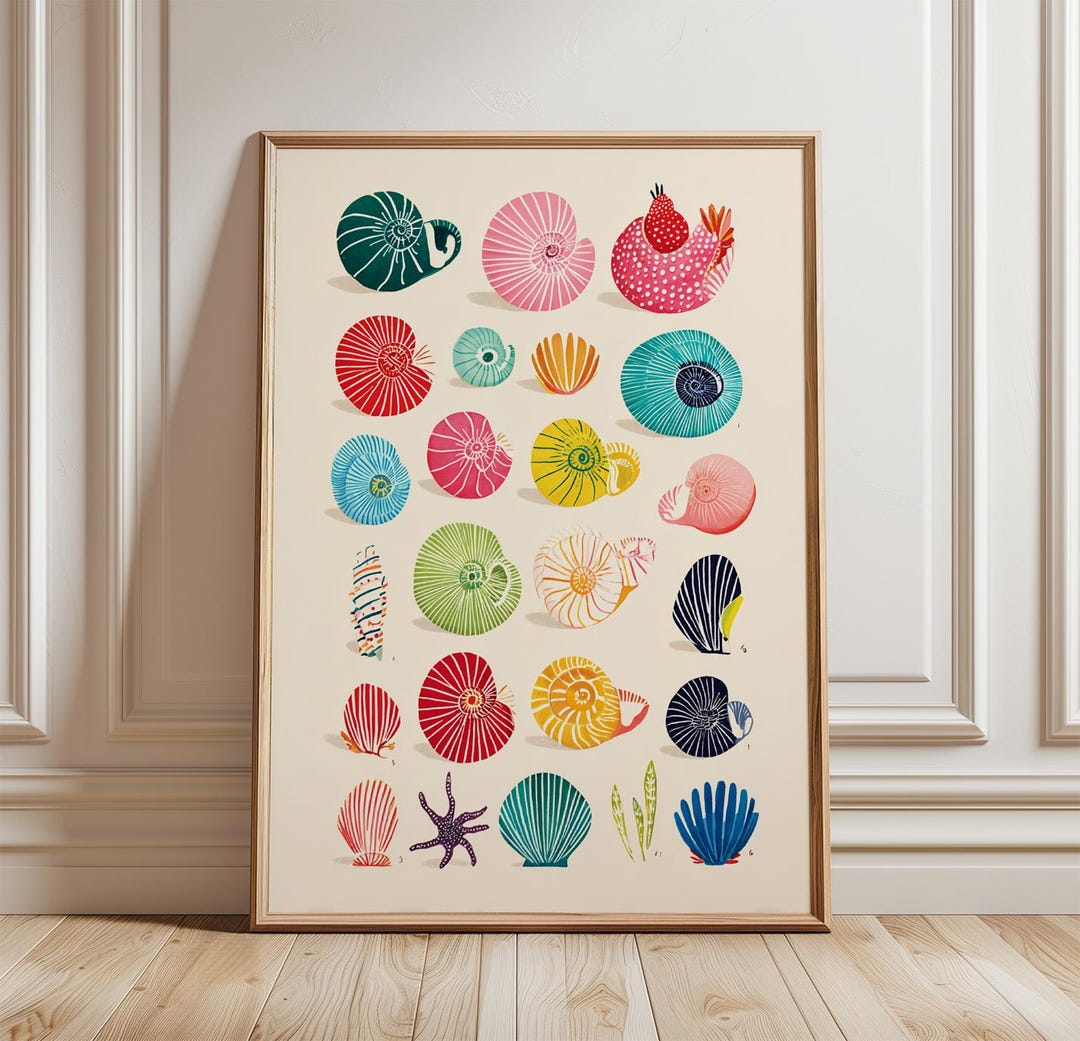 Seashell Poster | Colorful Coastal Shell Art Print | Nautical Wall ...