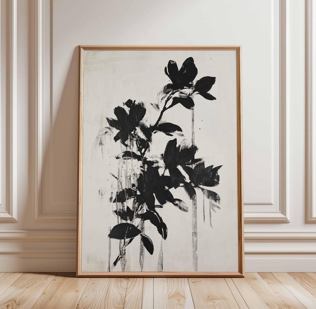 Black and White Floral Poster, Abstract Flower Art Print, Modern Floral ...