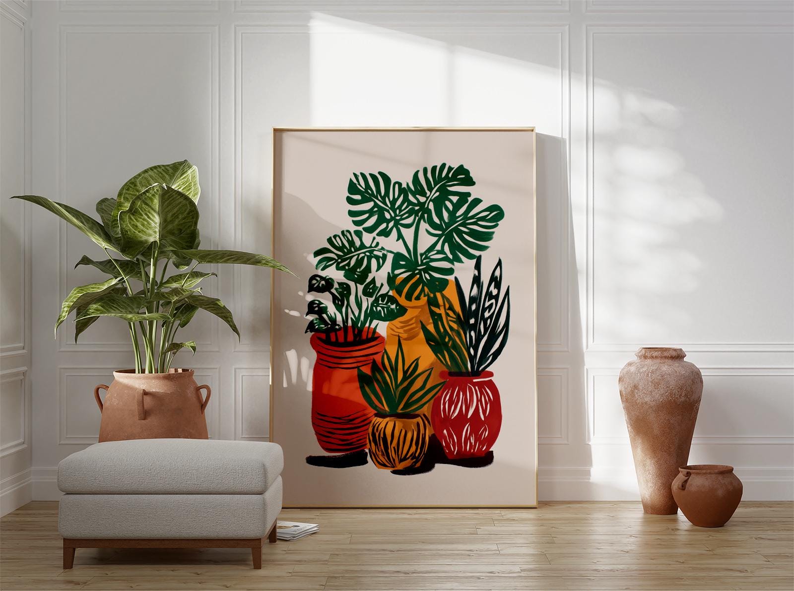 Houseplants Poster, Modern Botanical Art Print, Colourful Plant Wall ...
