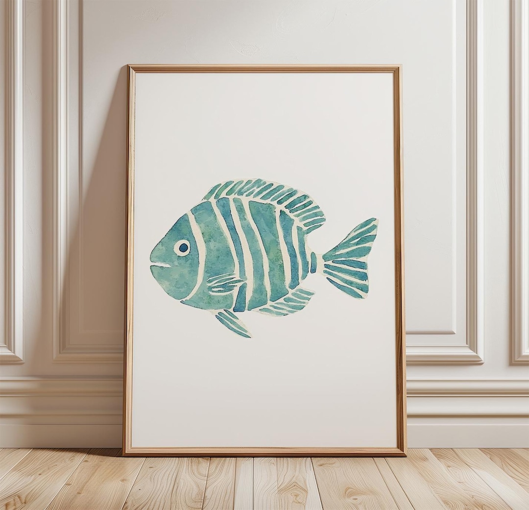 Striped Tropical Fish Poster Print | Coastal Marine Life Wall Art ...