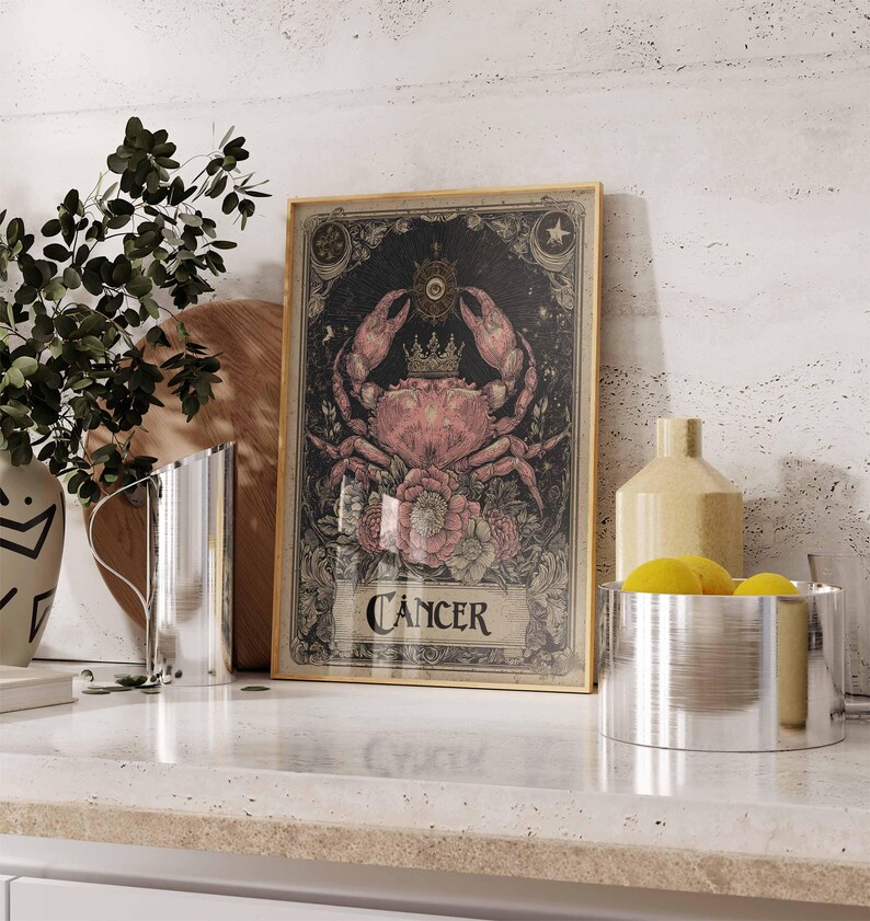 Cancer Zodiac Poster, Astrology Wall Art, Vintage Horoscope Print ...