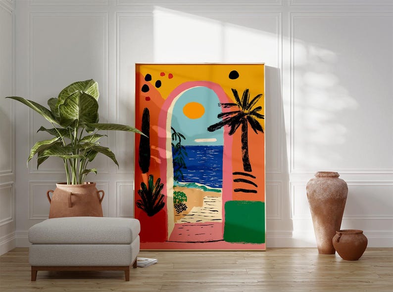 Mediterranean Arch Poster | Coastal Sunset Wall Art | Seaside Doorway ...