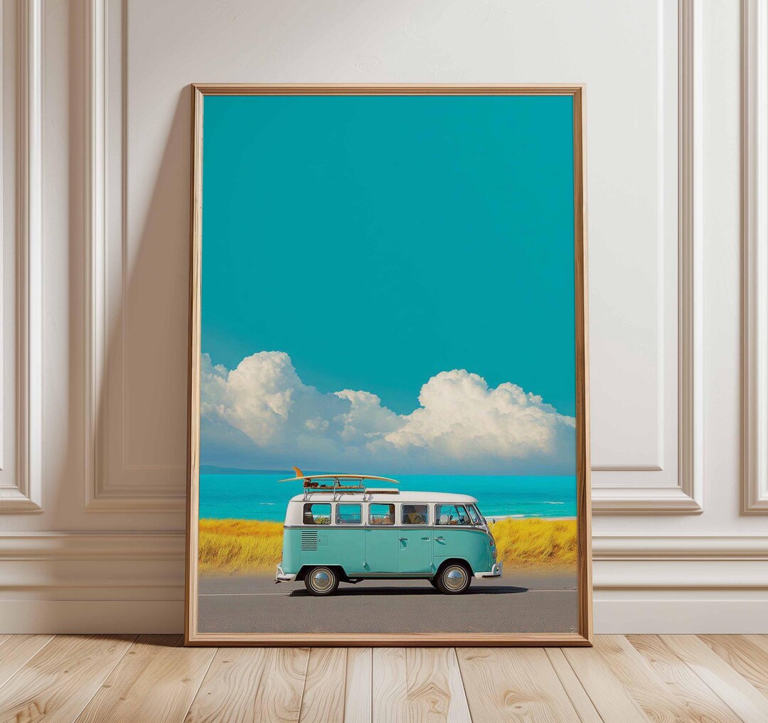 Retro Surf Van Wall Art, Vintage Camper Van Poster, Coastal Beach Print ...