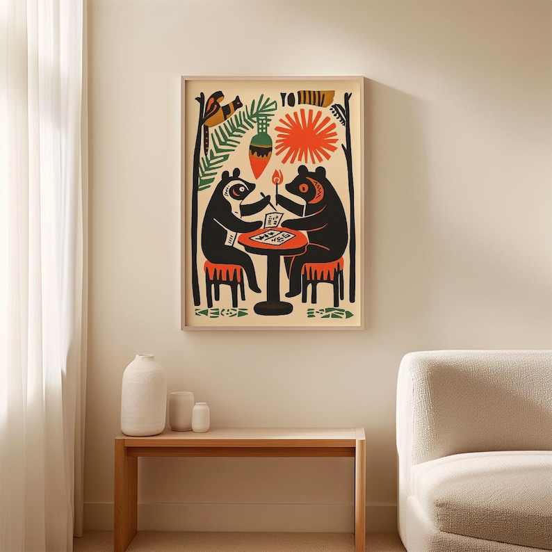 Folk Animal Poster | Bear and Raccoon Art Print | Whimsical Woodland ...