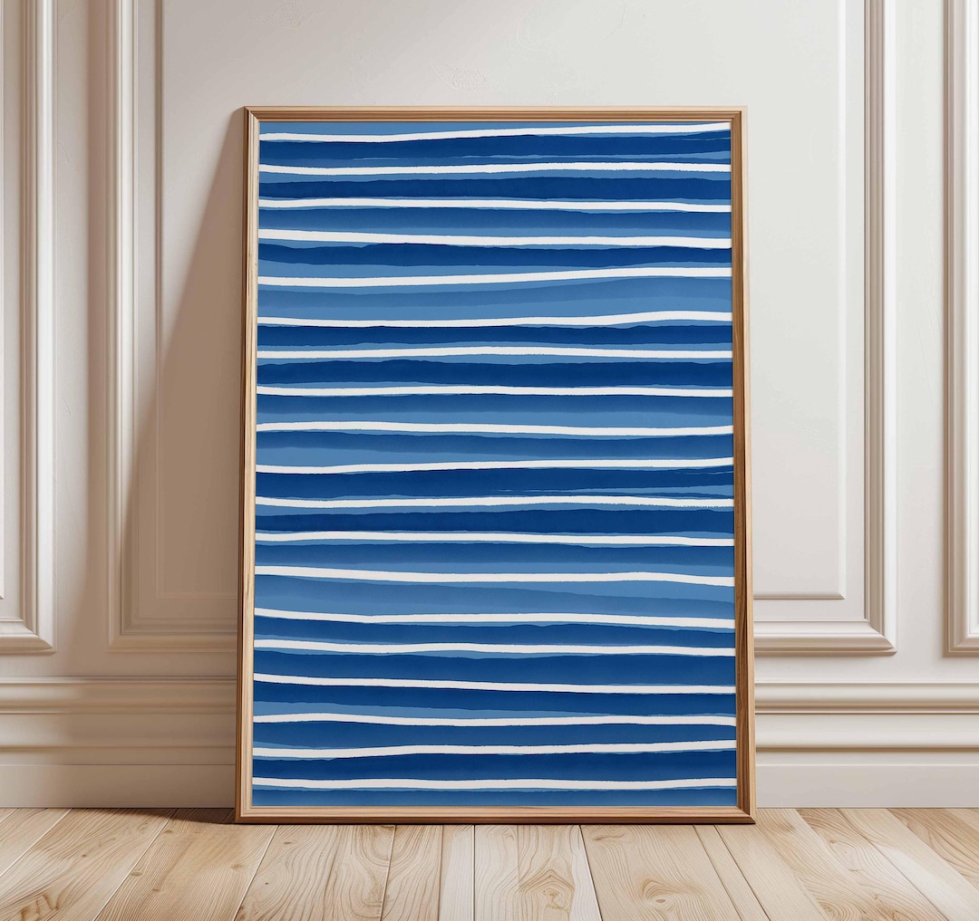 Blue Stripe Poster, Modern Abstract Wall Art, Minimalist Coastal Print ...