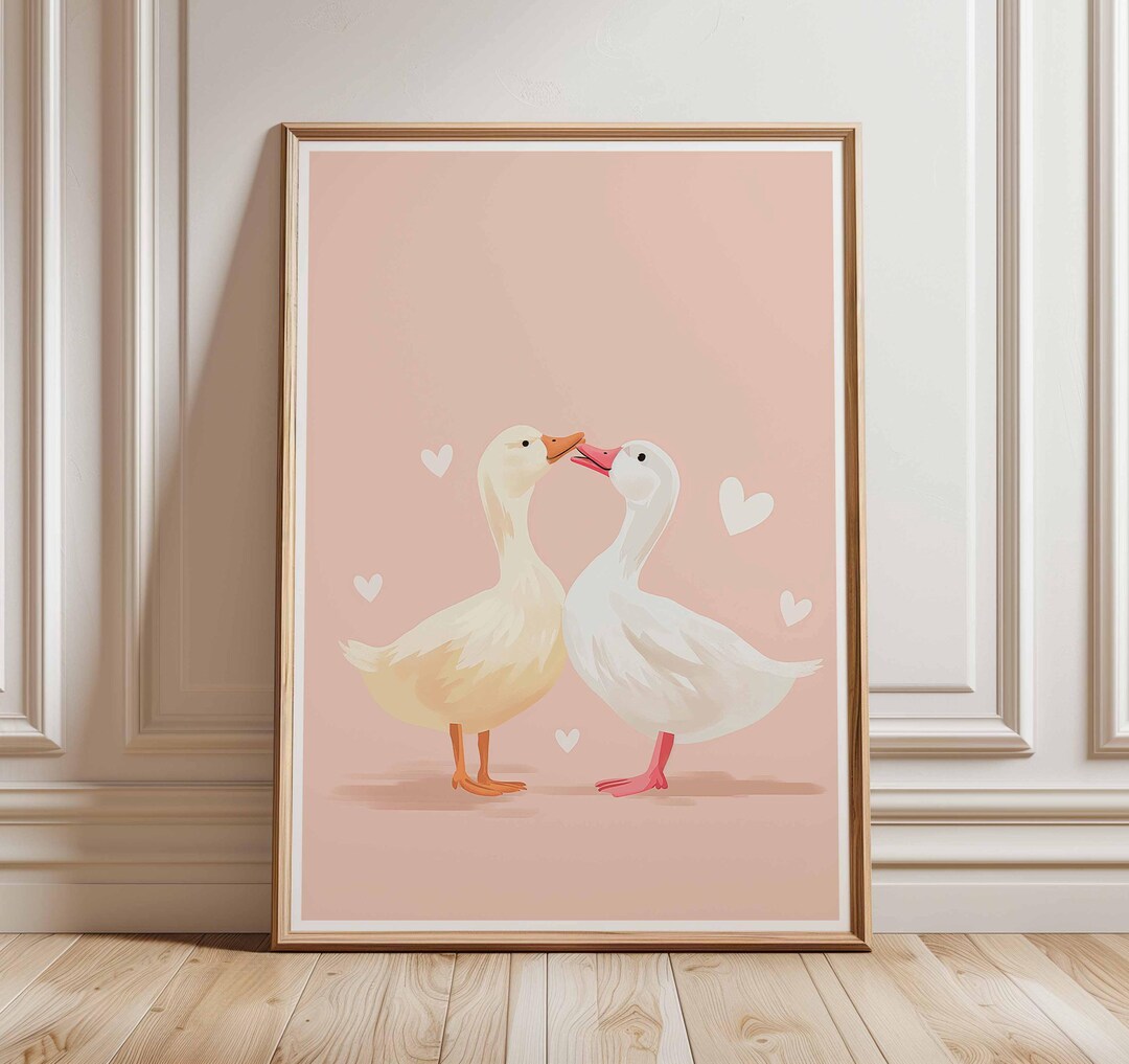 Duck Couple Poster, Cute Animal Wall Art, Romantic Duck Print With ...