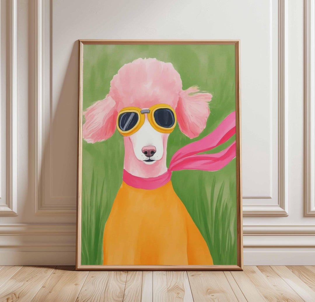 Cool Poodle Dog Poster Print, Funny Dog Wall Art, Colorful Retro Poodle ...