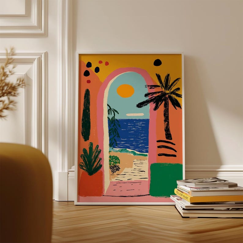 Mediterranean Arch Poster | Coastal Sunset Wall Art | Seaside Doorway ...