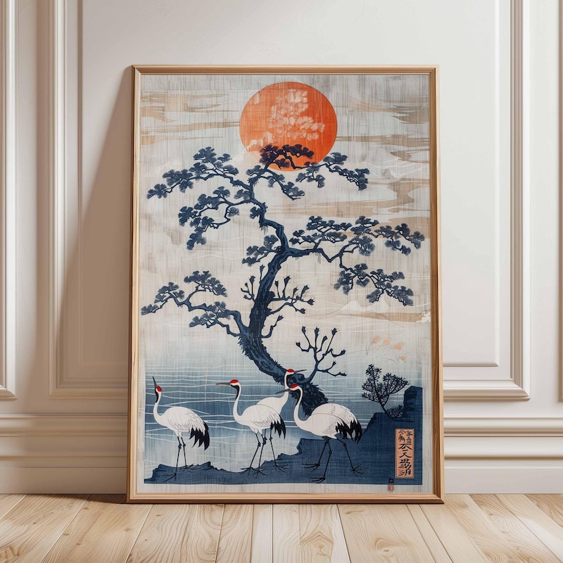Crane Pine Tree Poster - Etsy UK