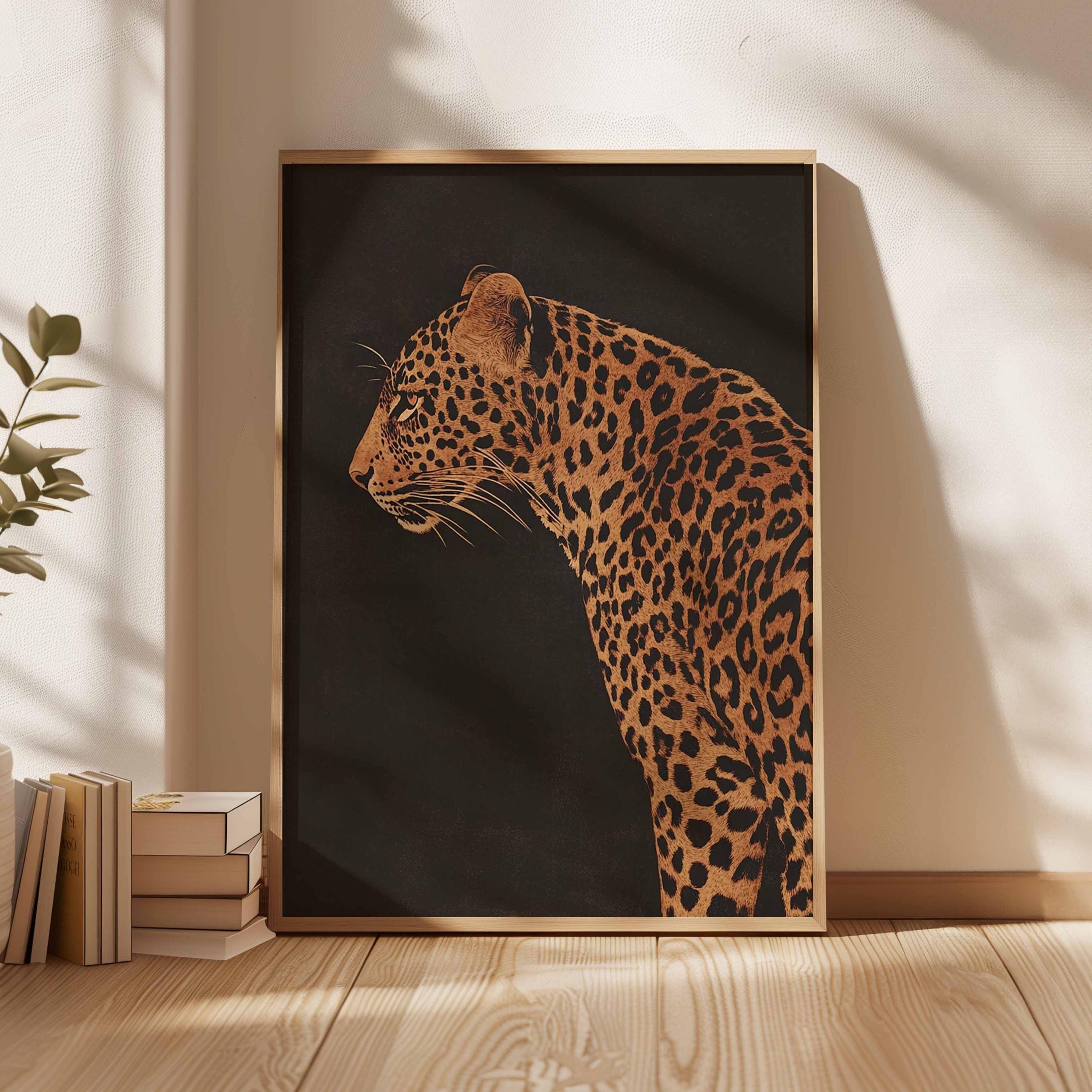 Leopard Profile Wall Art, Bold Jungle Cat Poster Print, Black ...