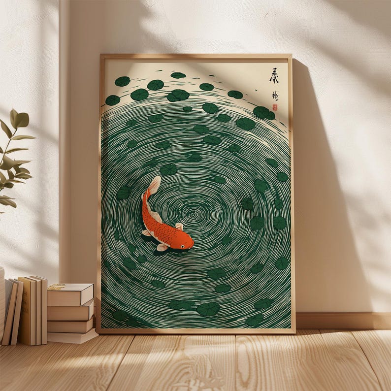 Art mural poissons koi, illustration d'ondulation japonaise, impression ...
