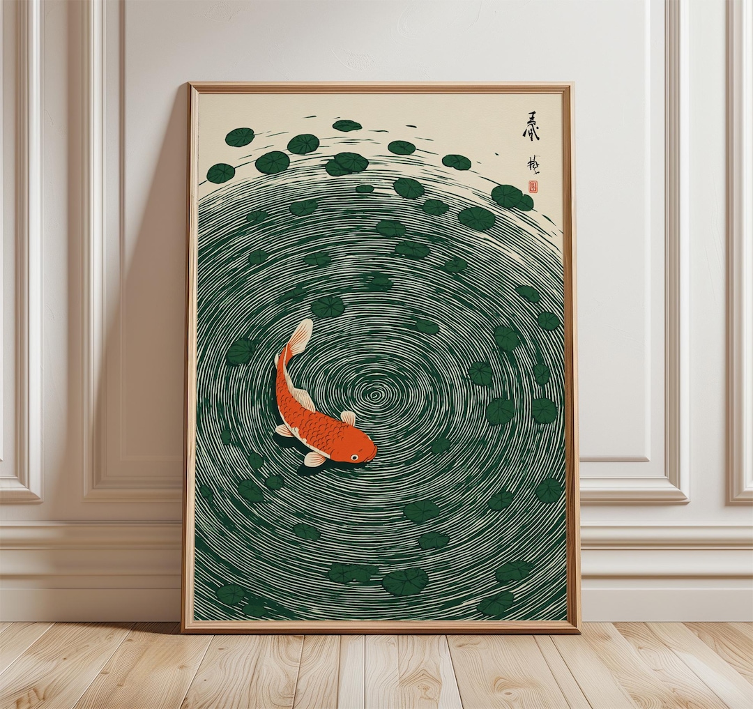 Art mural poissons koi, illustration d'ondulation japonaise, impression ...