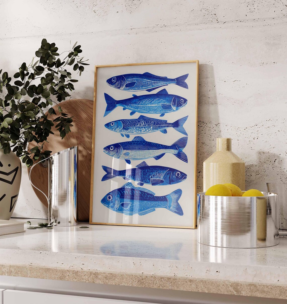 Blue Fish Print – Coastal Wall Art for Kitchen or Bathroom, Nautical ...