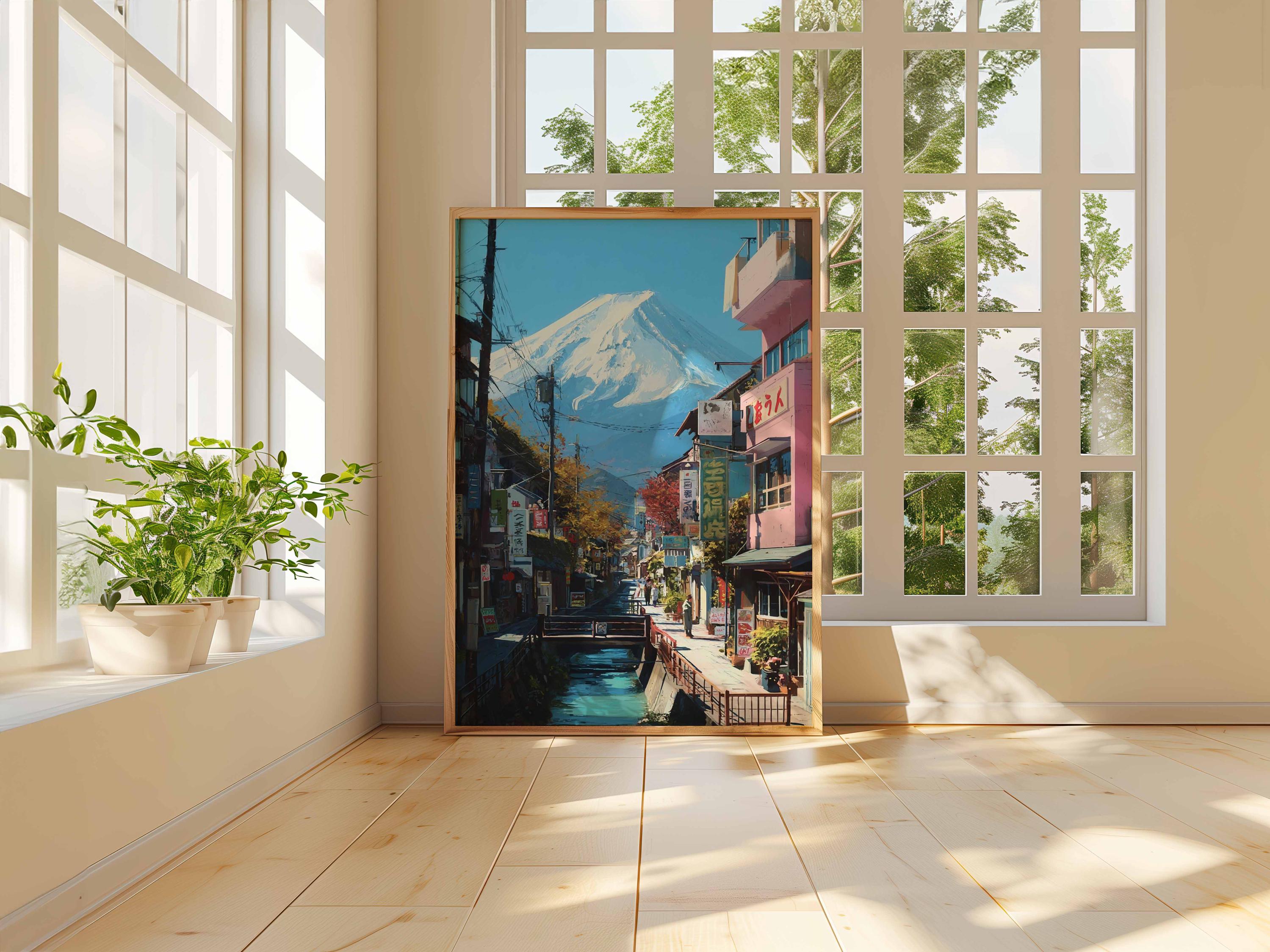 Mount Fuji Street View Poster, Japanese Cityscape Wall Art, Colorful ...