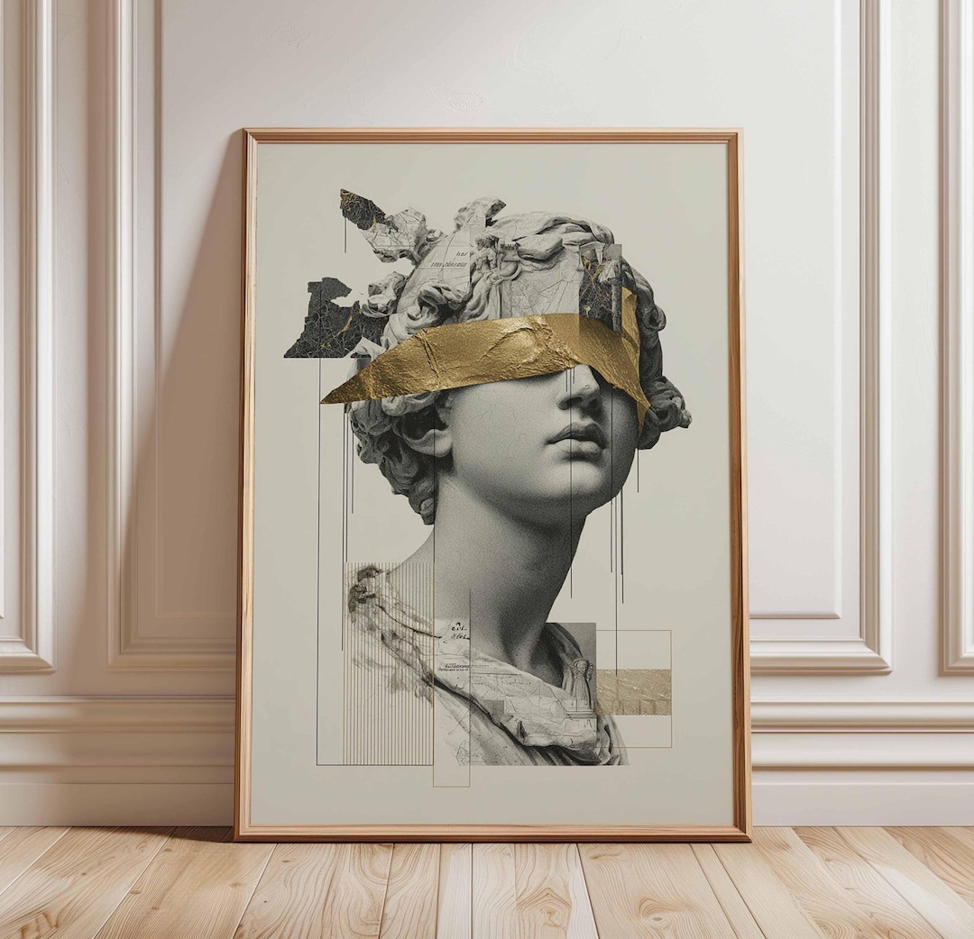 Gold Leaf Greek Statue Poster, Modern Classical Bust Wall Art, Abstract ...