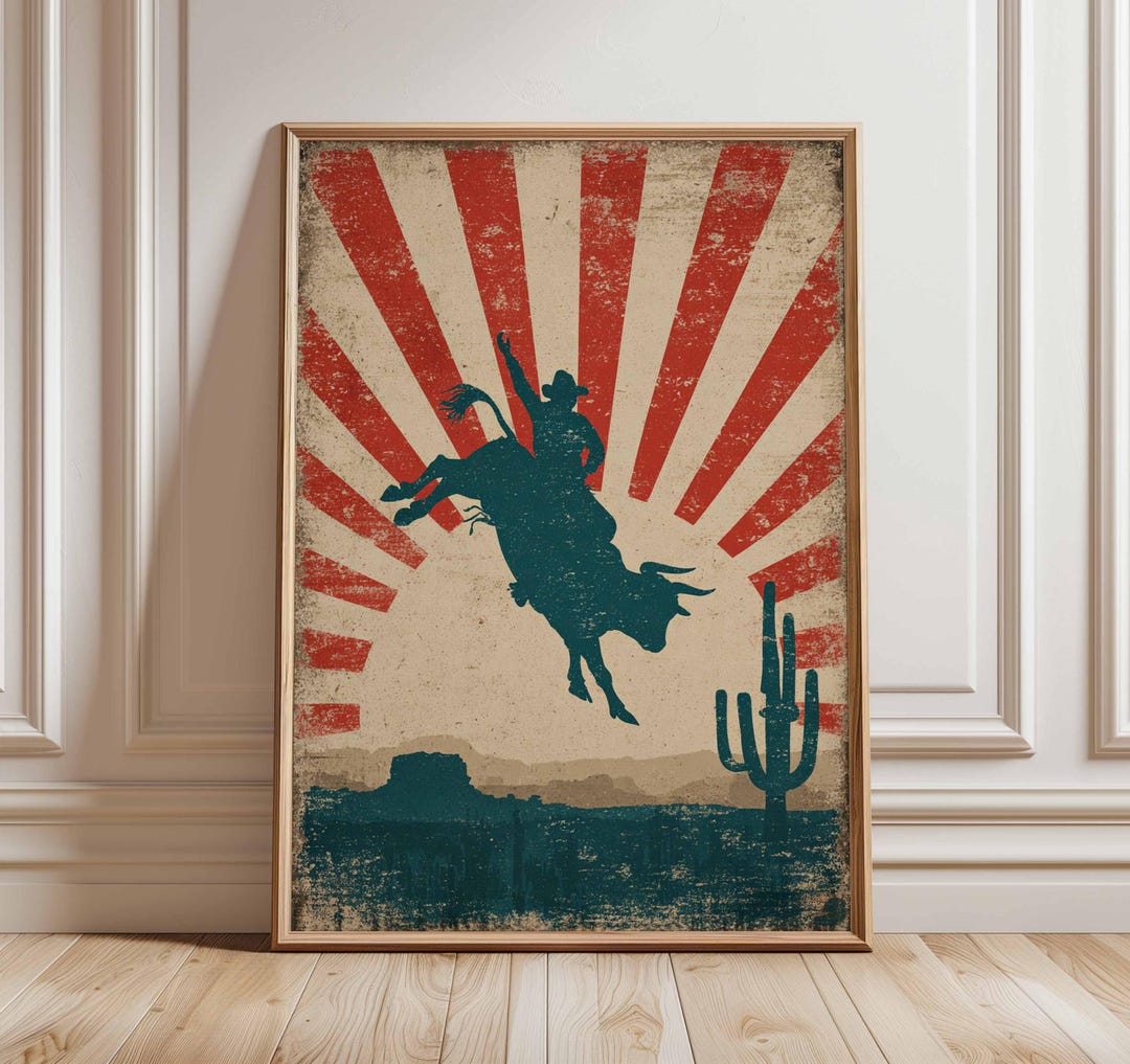 Western Cowboy Poster, Vintage Rodeo Wall Art, Rustic Americana Print ...