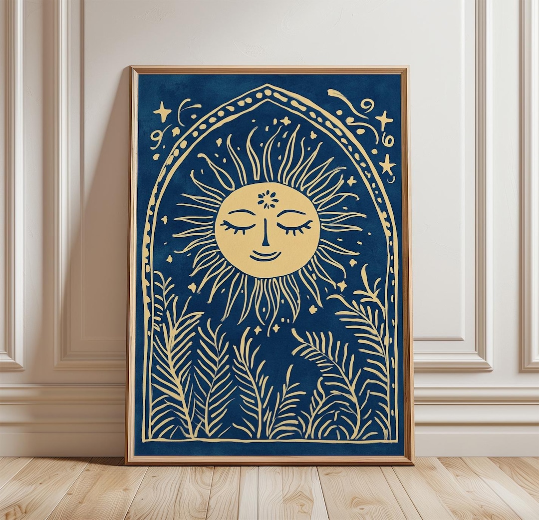 Sun Face Poster, Celestial Wall Art Print, Boho Moon and Stars Decor ...