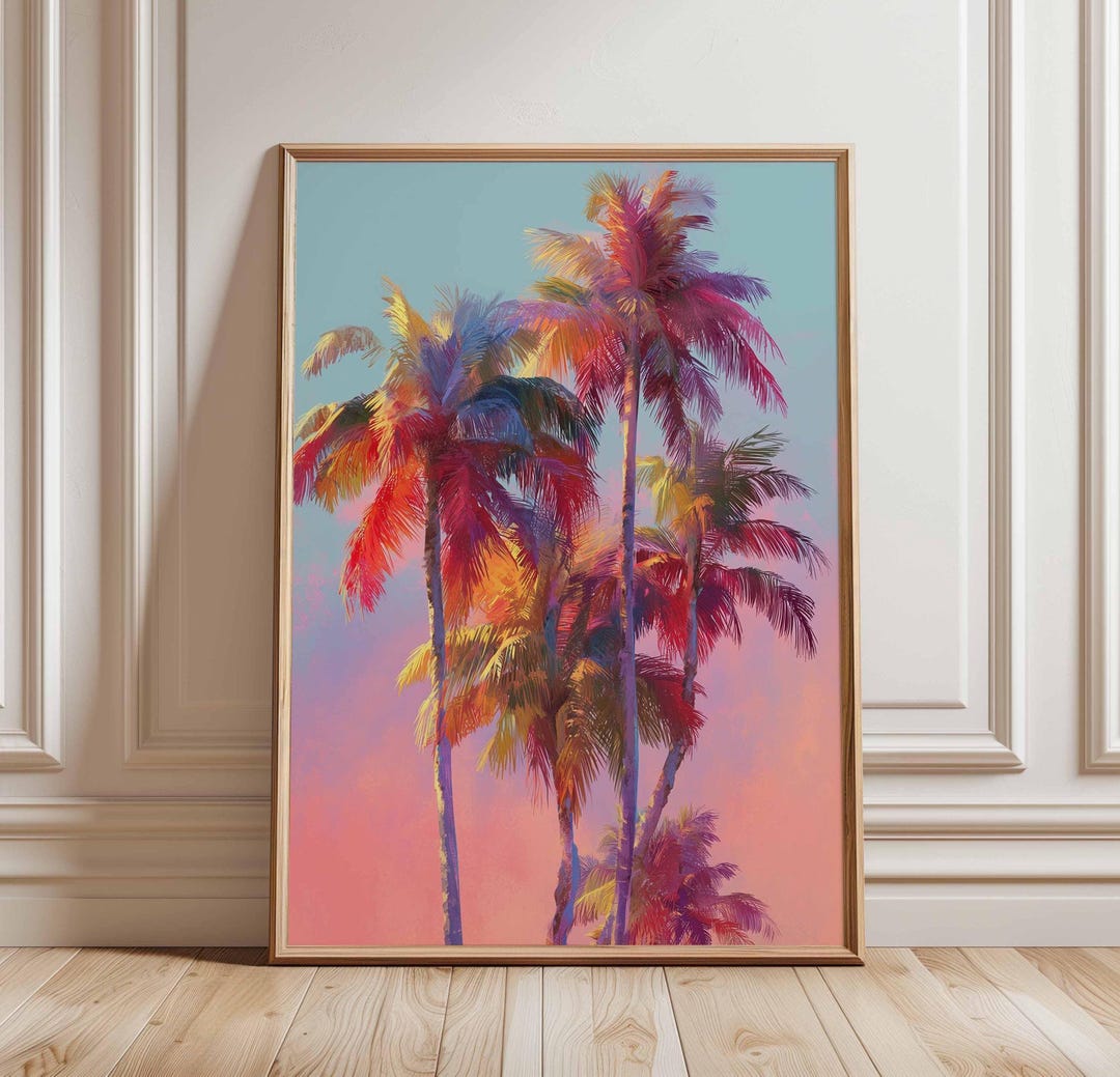 Colorful Palm Trees Wall Art Poster, Tropical Sunset Print, Vibrant ...