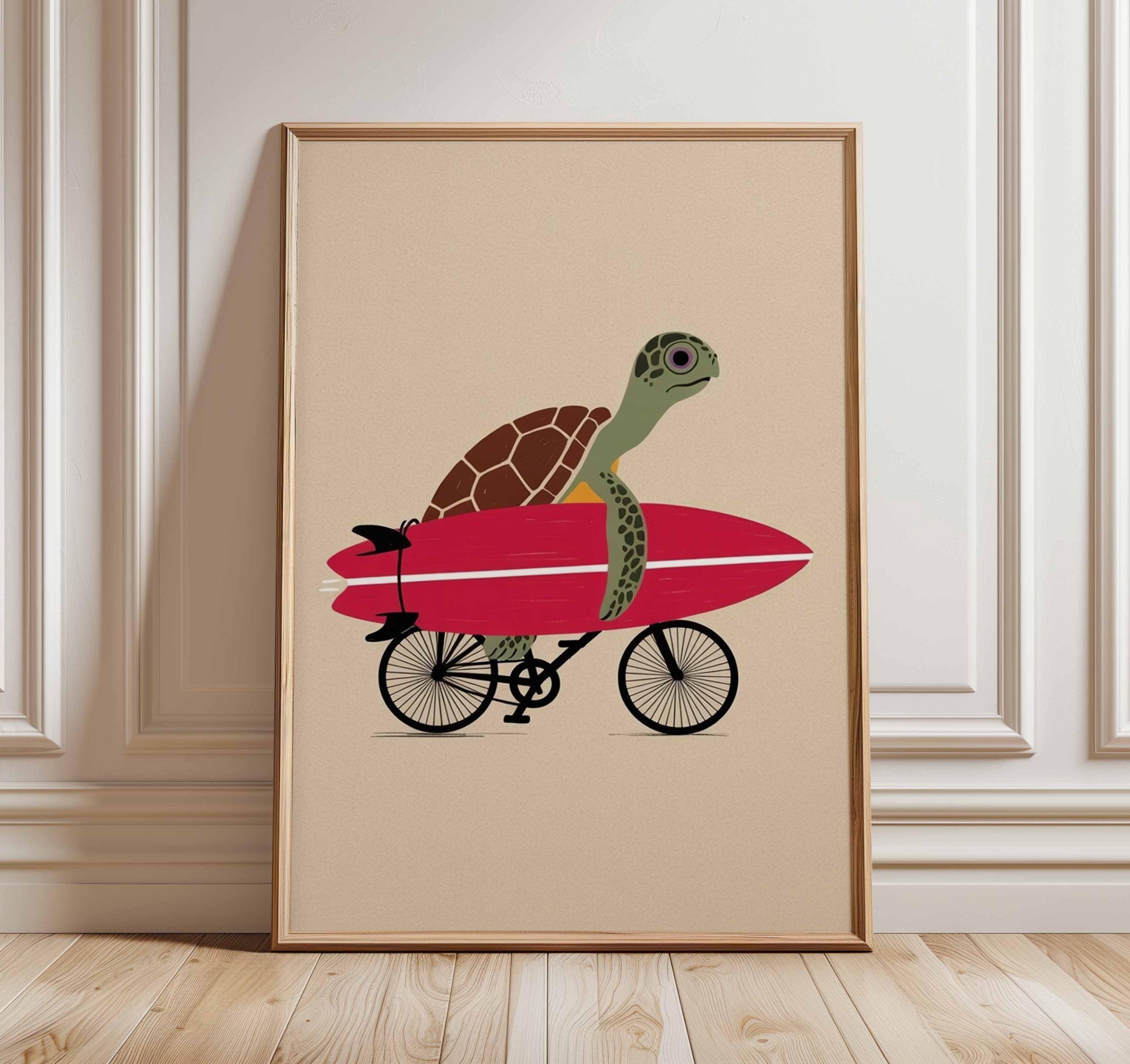 Surfing Turtle Poster Print – Funny Beach Wall Art Ocean Animal ...