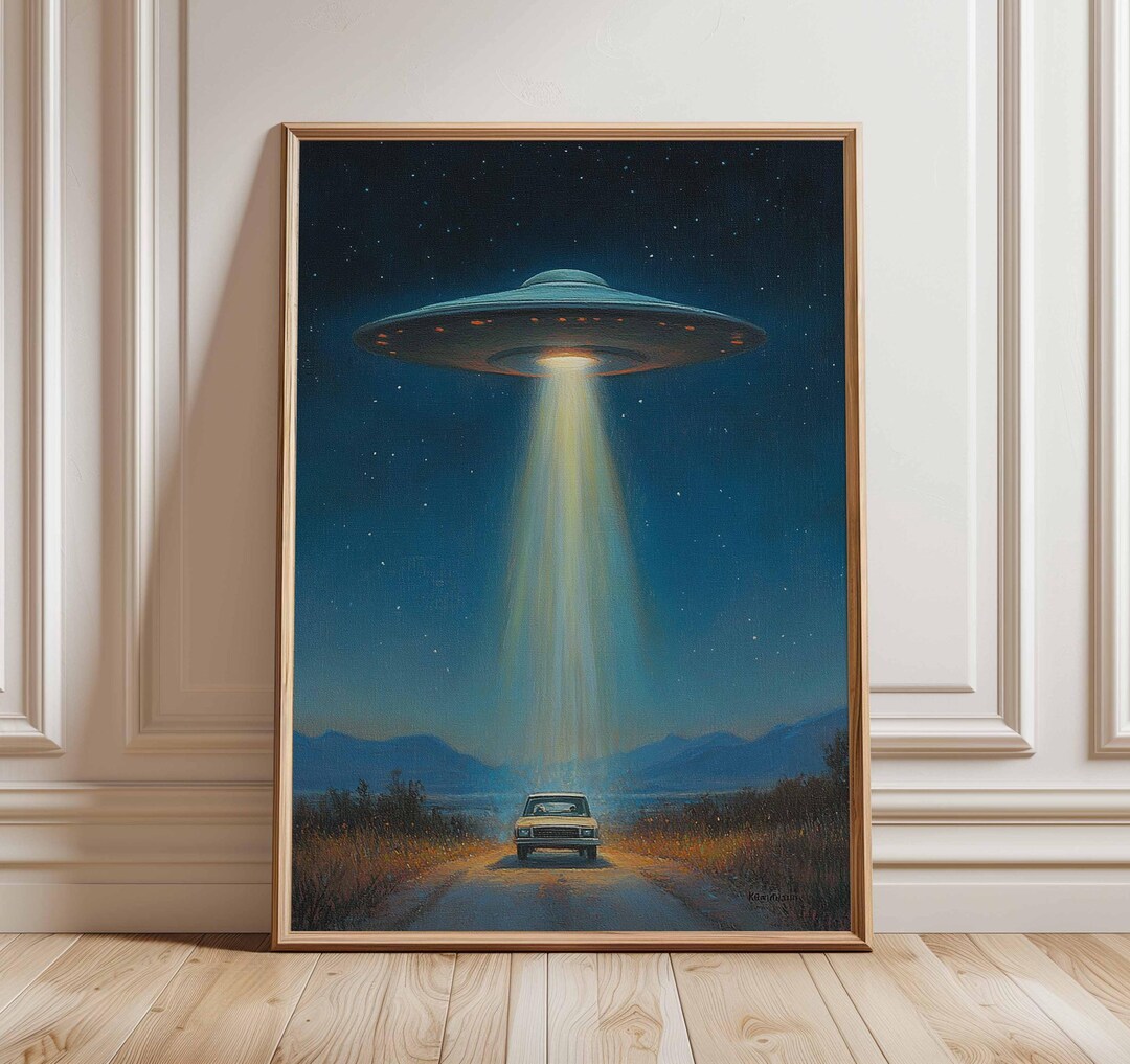 UFO Abduction Poster, Retro Sci-fi Wall Art, Alien Spaceship Print With ...